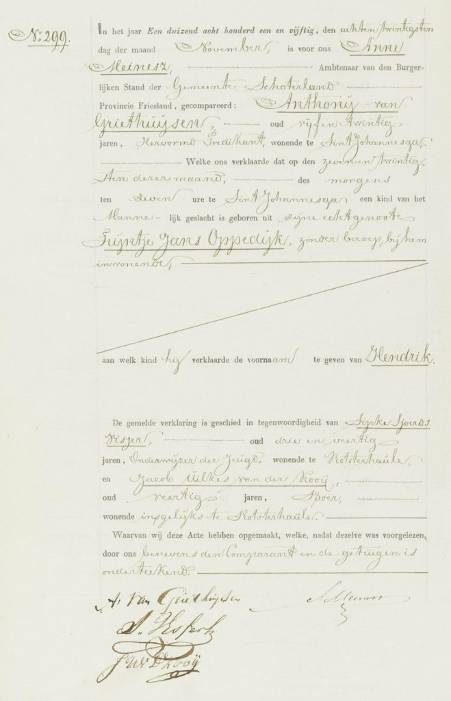 Geboorteakte van Hendrik van Griethuijsen (1851-1907) - Fundamentum