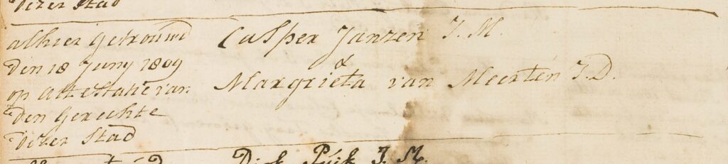 Huwelijksinschrijving van Margrieta van Meerten (1785-1856) en Casper ...