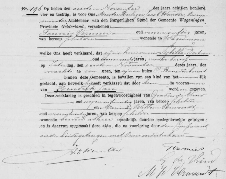 Geboorteakte van Hendrik Jan Vermeer (1884-1957) - Fundamentum