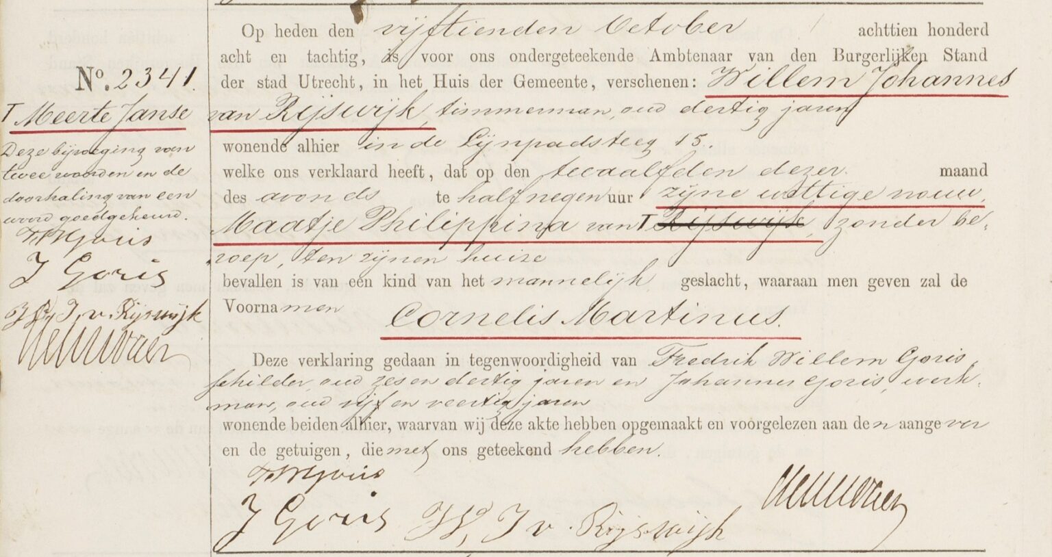 Geboorteakte van Cornelis Martinus van Rijswijk (1888-1972) - Fundamentum