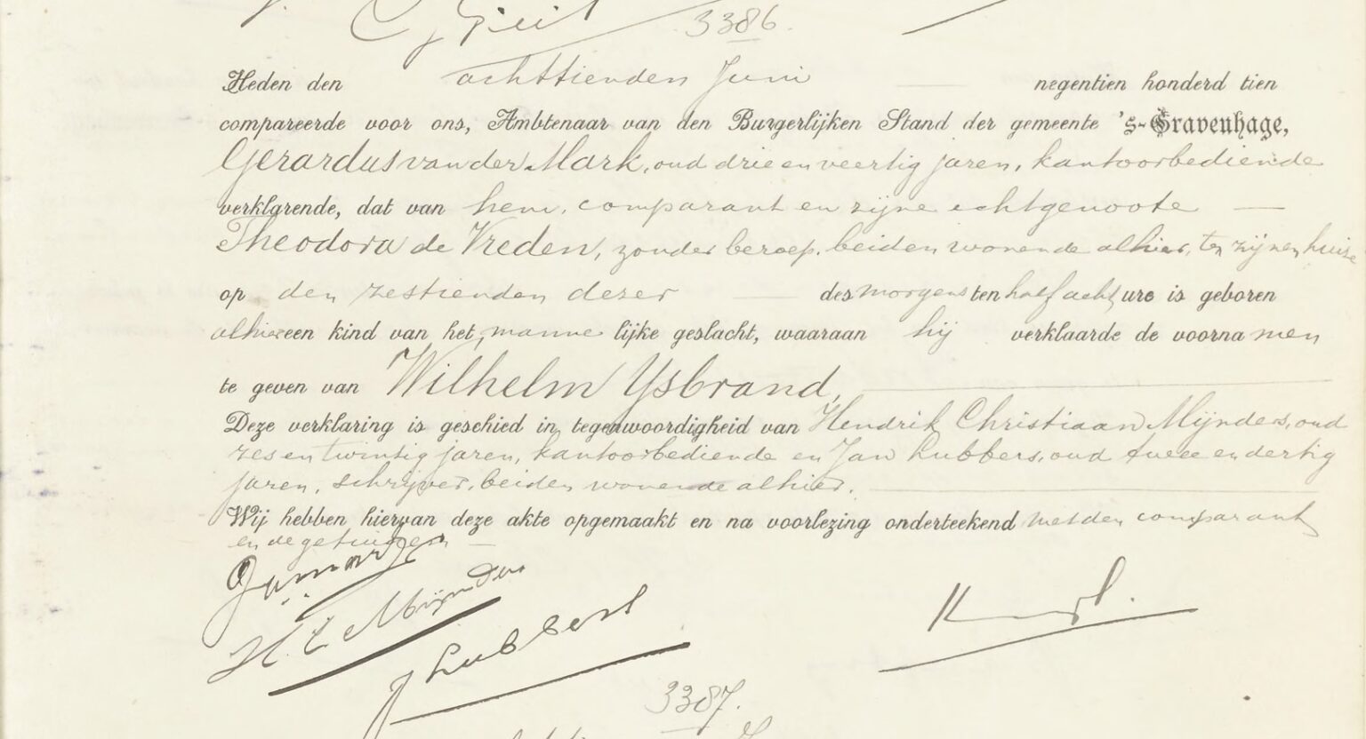 Geboorteakte van Wilhelm IJsbrand van der Mark (1910-?) - Fundamentum